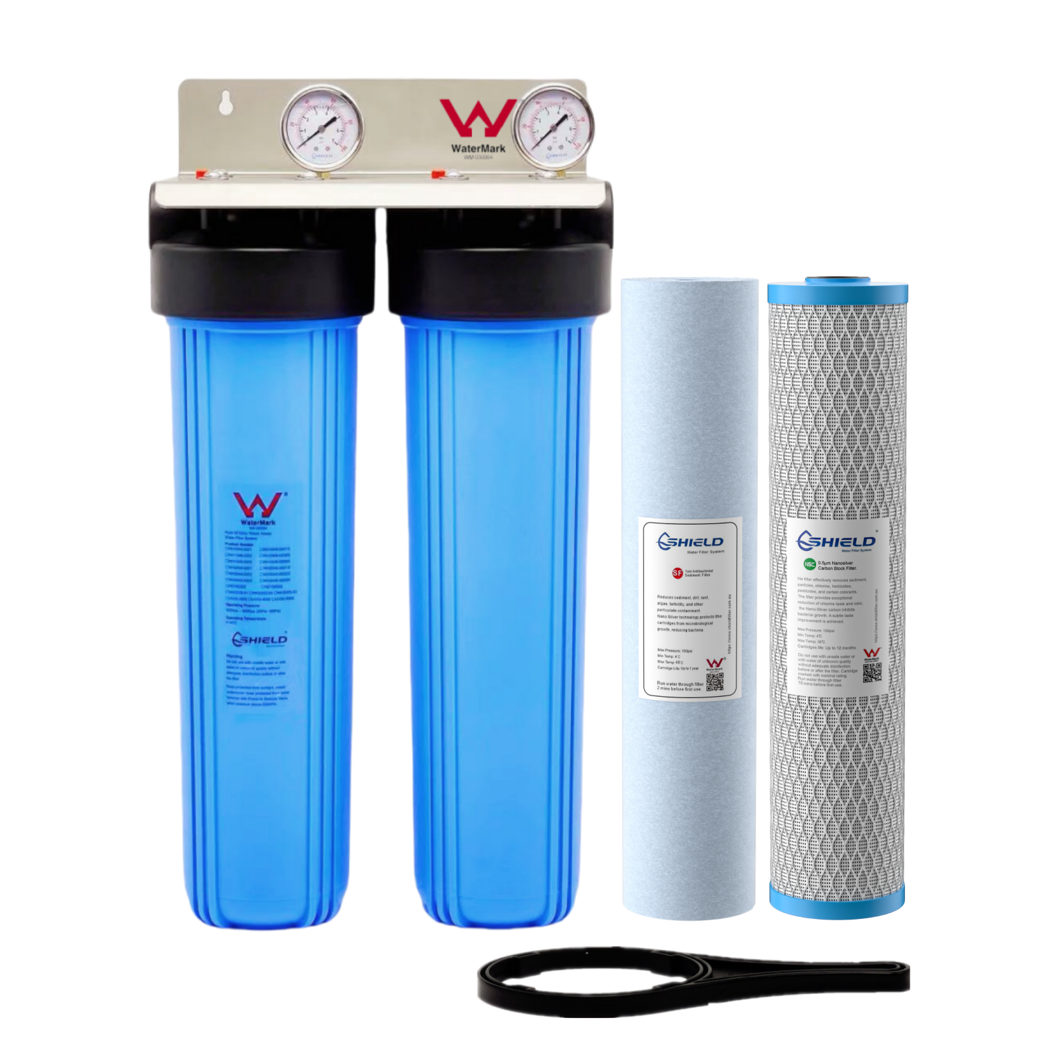 20” x 4.5” Whole House Twin Water Filter System Antibacterial Cartridg