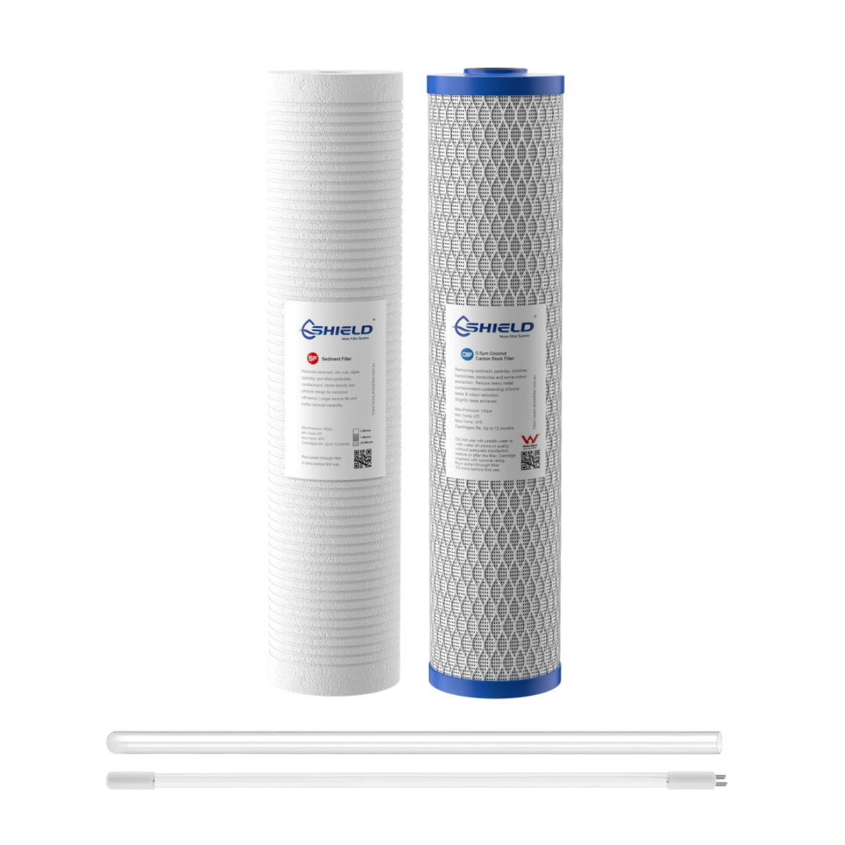 Sediment Carbon Cartridge UV Lamp Quartz Tube | 20" x 4.5" Whole House Filter System Replacement ...