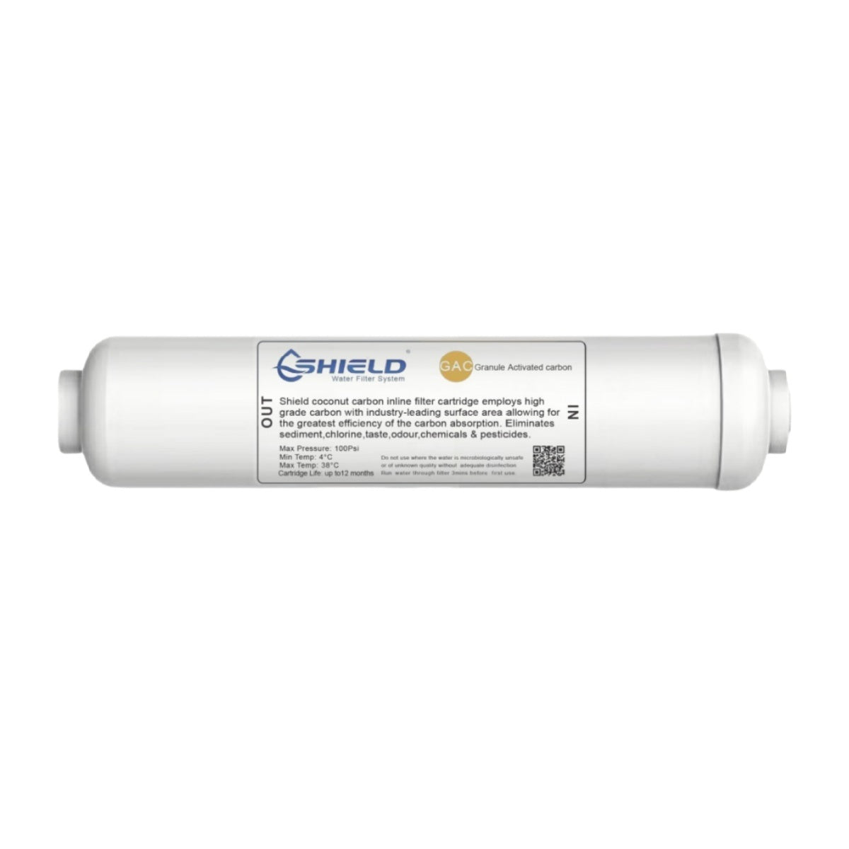 11" Inline Coconut GAC Water Filter Cartridge | 1/4” NPT Ports ...