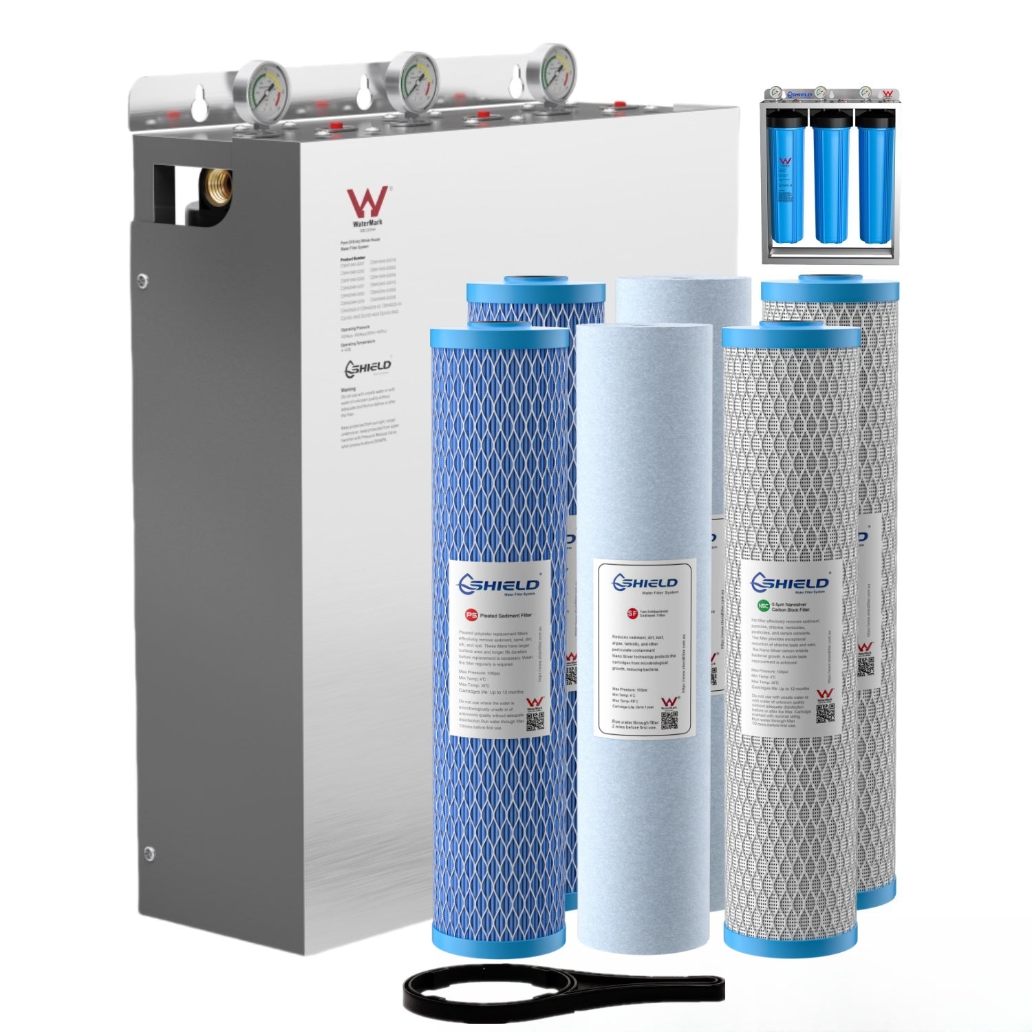 20” x 4.5” Whole House Triple Water Filter System | Antibacterial | Fr
