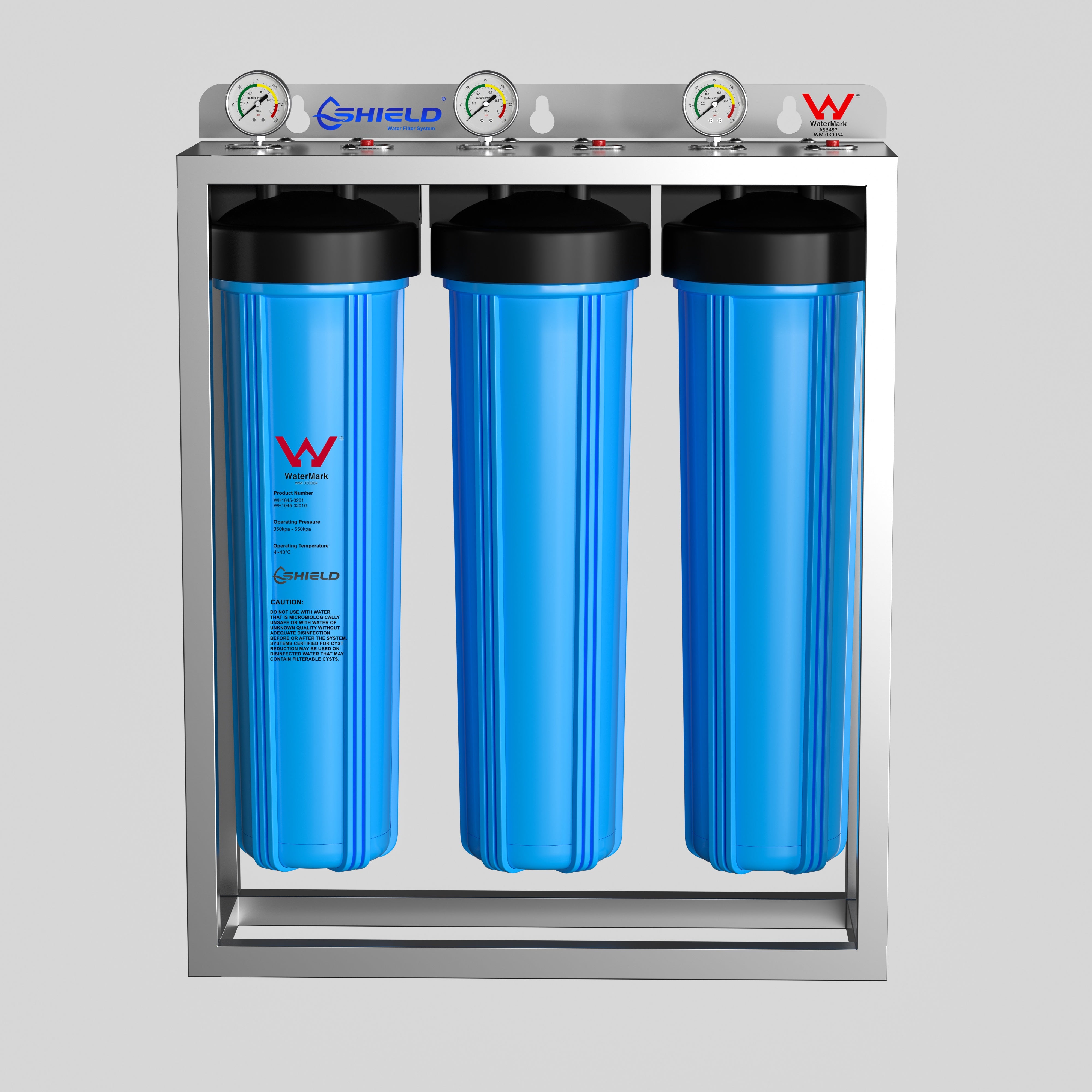 20” x 4.5” Whole House Triple Water Filter System | Free-Standing | Stainless Steel Cover ...