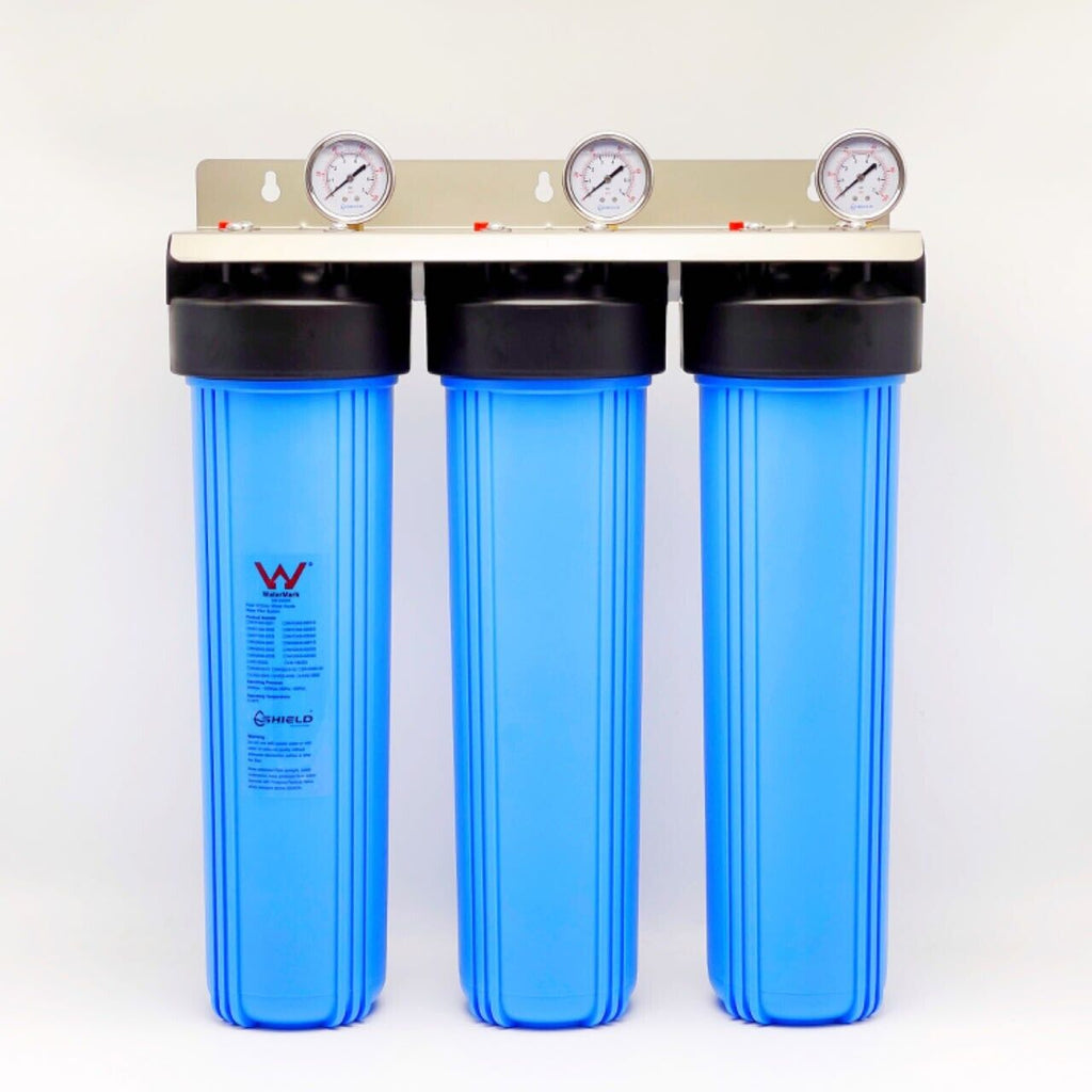 20” x 4.5” Whole House Triple Water Filter System Stainless Steel Cover ...